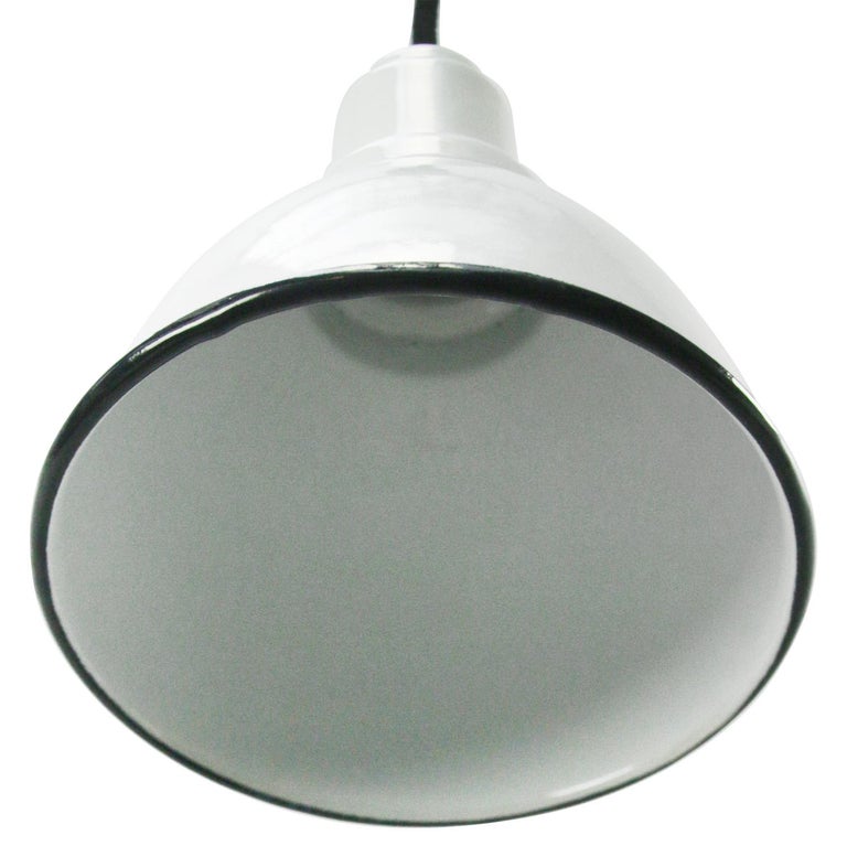 White Enamel Vintage Industrial Factory Pendant Hanging Lights For Sale ...