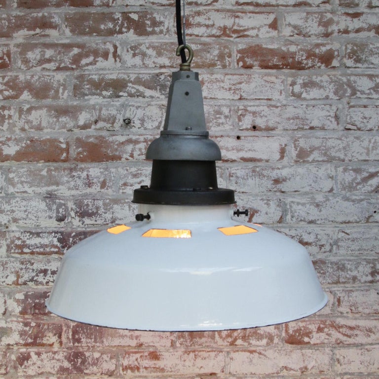 White Enamel Vintage Industrial Factory Pendant Light by Benjamin UK ...