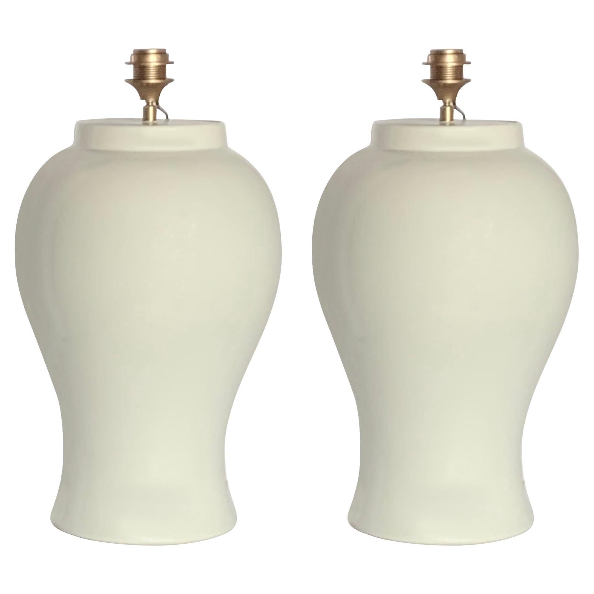 White Extra Large Classic Shaped Pair Of Lamps, China, Contemporary For ...