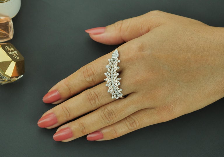 Yessayan, Modern Design White and Pink Diamond Statement Finger Ring ...