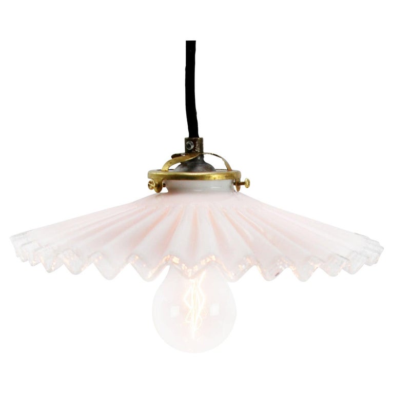 White French Opaline Milk Glass Shade Brass Pendant Light at 1stDibs