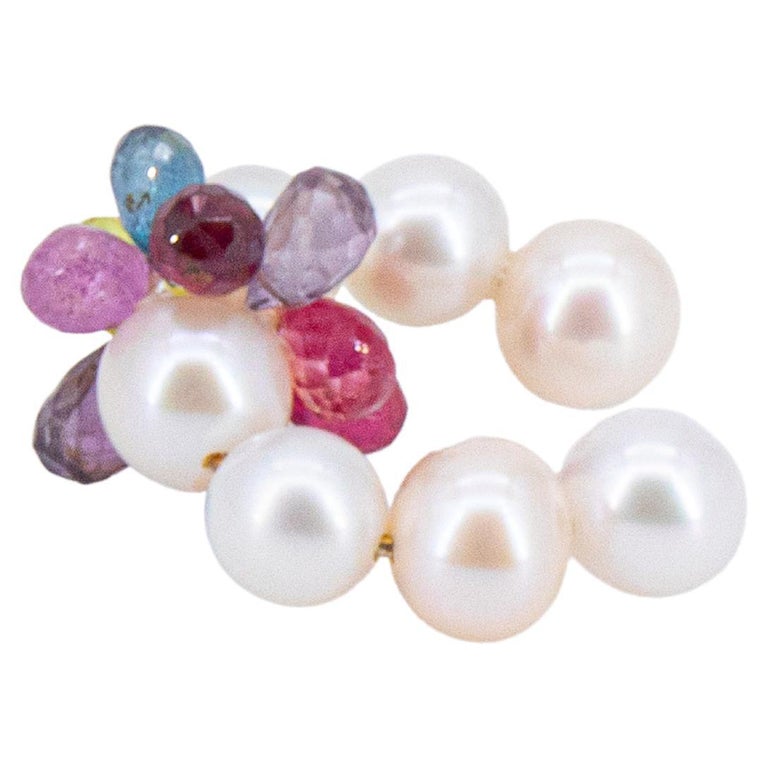 White freshwater pearl ear cuff with sapphires For Sale at 1stDibs