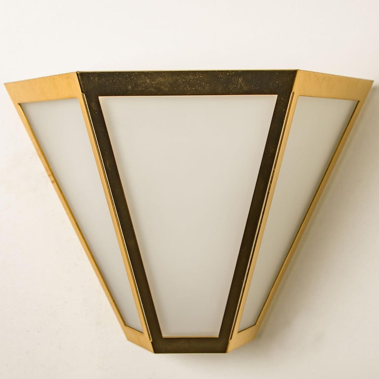White Glass and Brass Pyramid Wall Lights by Limburg, 1970s For Sale at ...