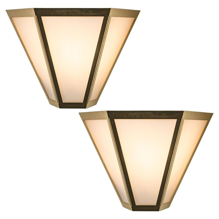 White Glass and Brass Pyramid Wall Lights by Limburg, 1970s For Sale at ...