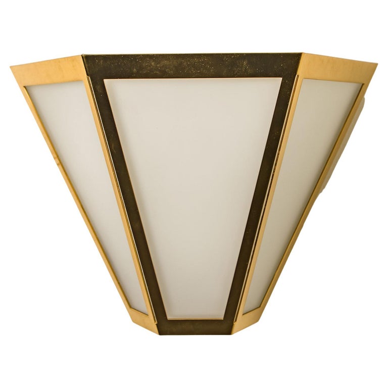 White Glass and Brass Pyramid Wall Lights by Limburg, 1970s For Sale at ...