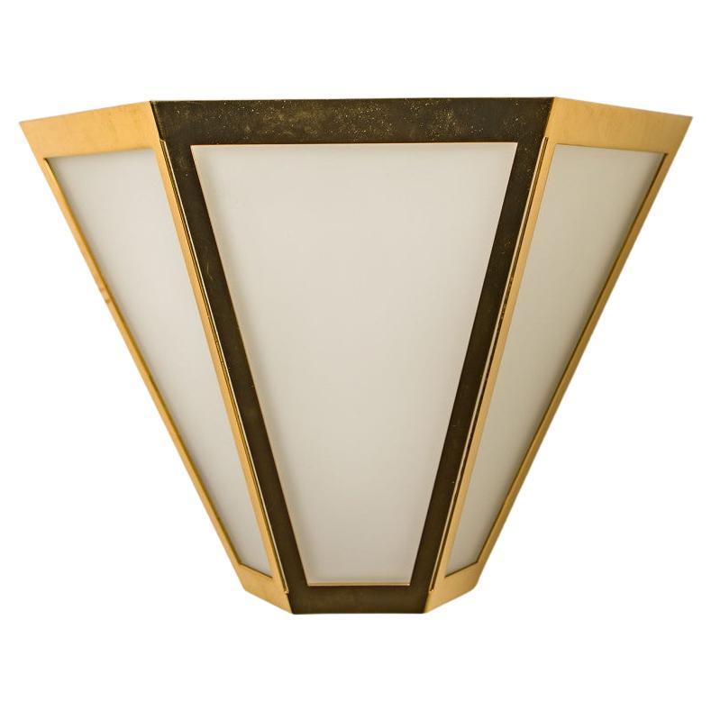 Pyramid Milk Glass and Brass Wall Lights by Glashütte Limburg, 1970s ...