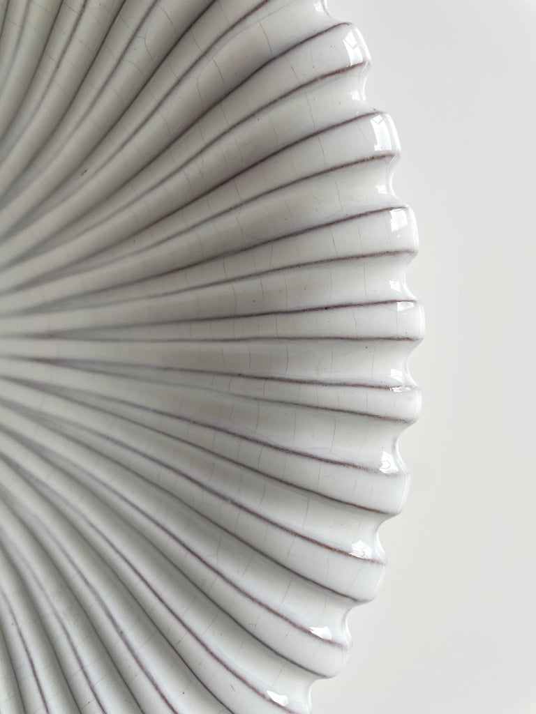 White Glazed Relief Lined Bowl Plate, 1960s For Sale at 1stDibs