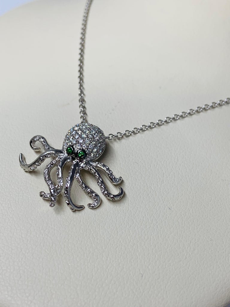 White Gold 0.30 Carat Diamond and Emerald Octopus Necklace For Sale at ...