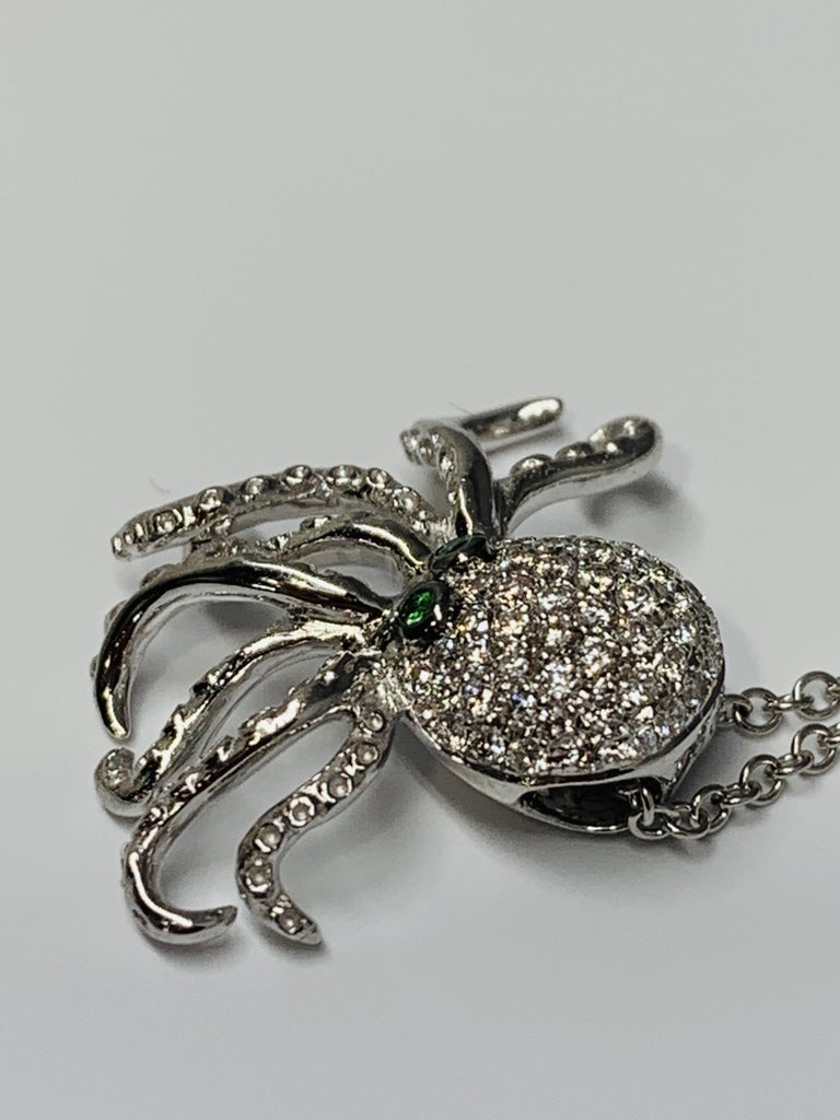 White Gold 0.30 Carat Diamond and Emerald Octopus Necklace For Sale at ...