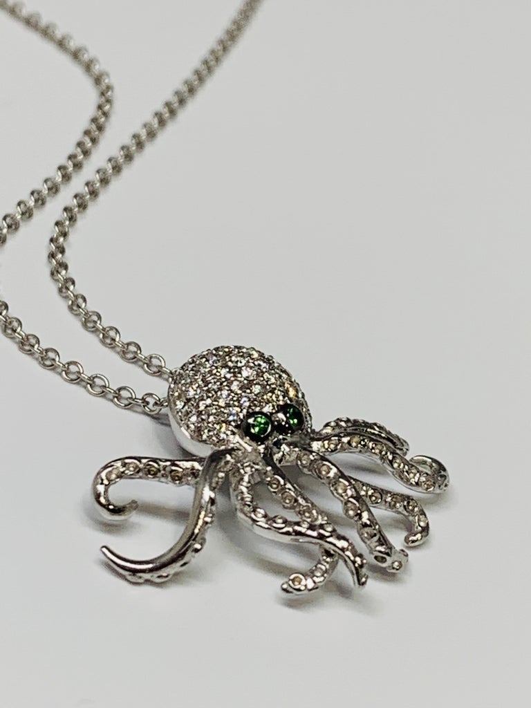 White Gold 0.30 Carat Diamond and Emerald Octopus Necklace For Sale at ...