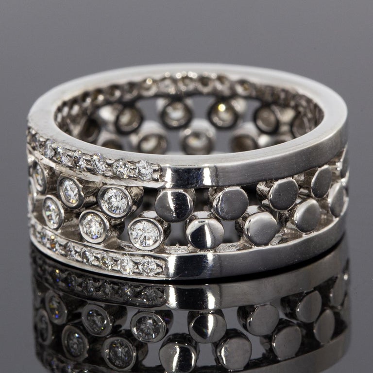 White Gold 0.60ct Diamond Interlocking Wedding / Stack Band Ring Set ...