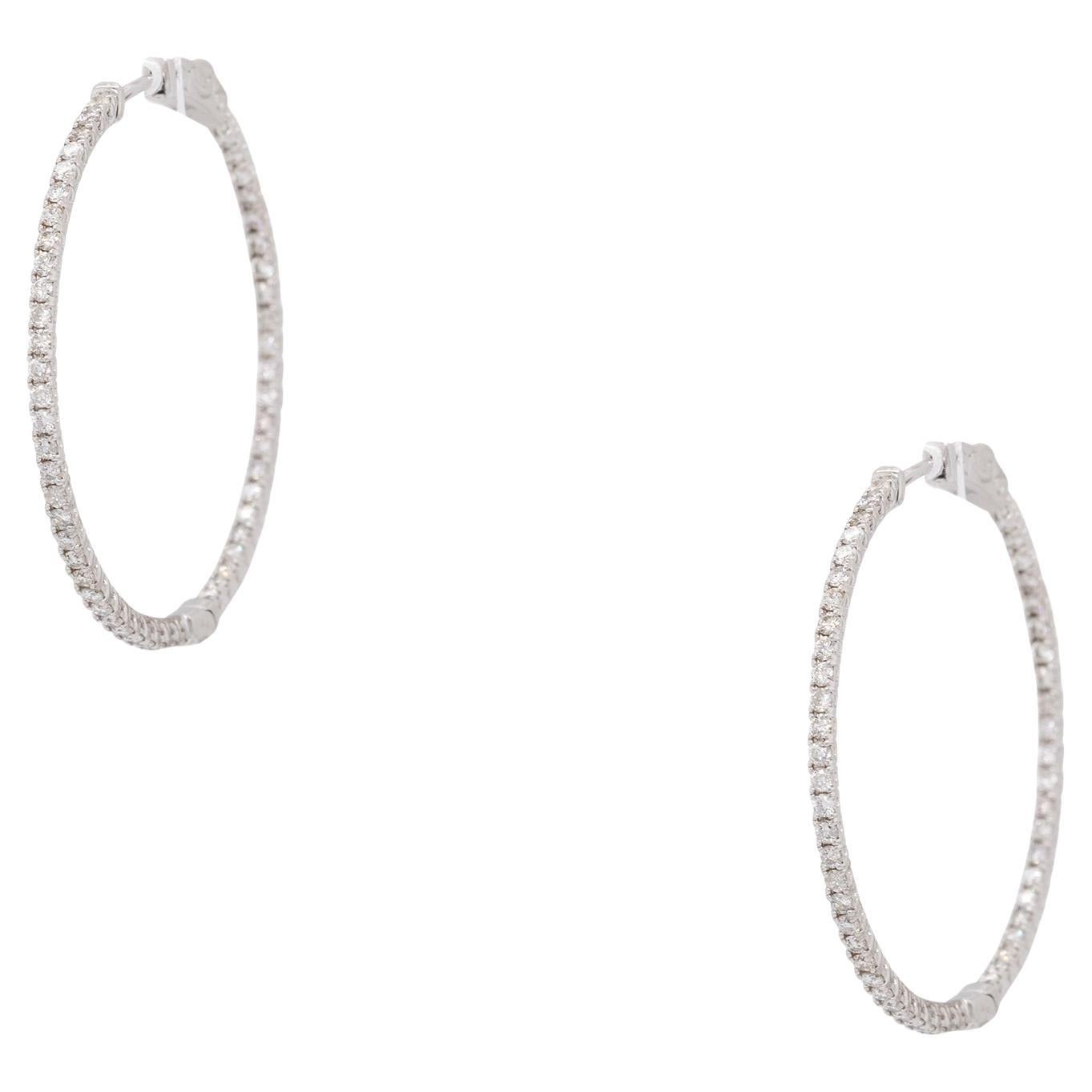 White Gold Hoop Earrings 3.94 Carat Outside Diamonds 14 Karat in Stock ...