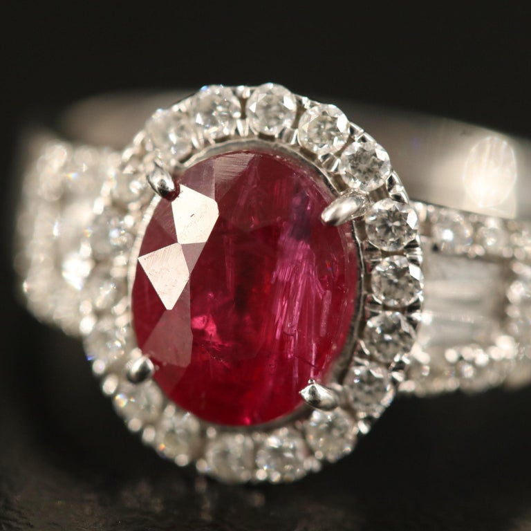 Customizable White Gold 2 Carat Halo Ruby Engagement Ring Art Deco Ruby ...