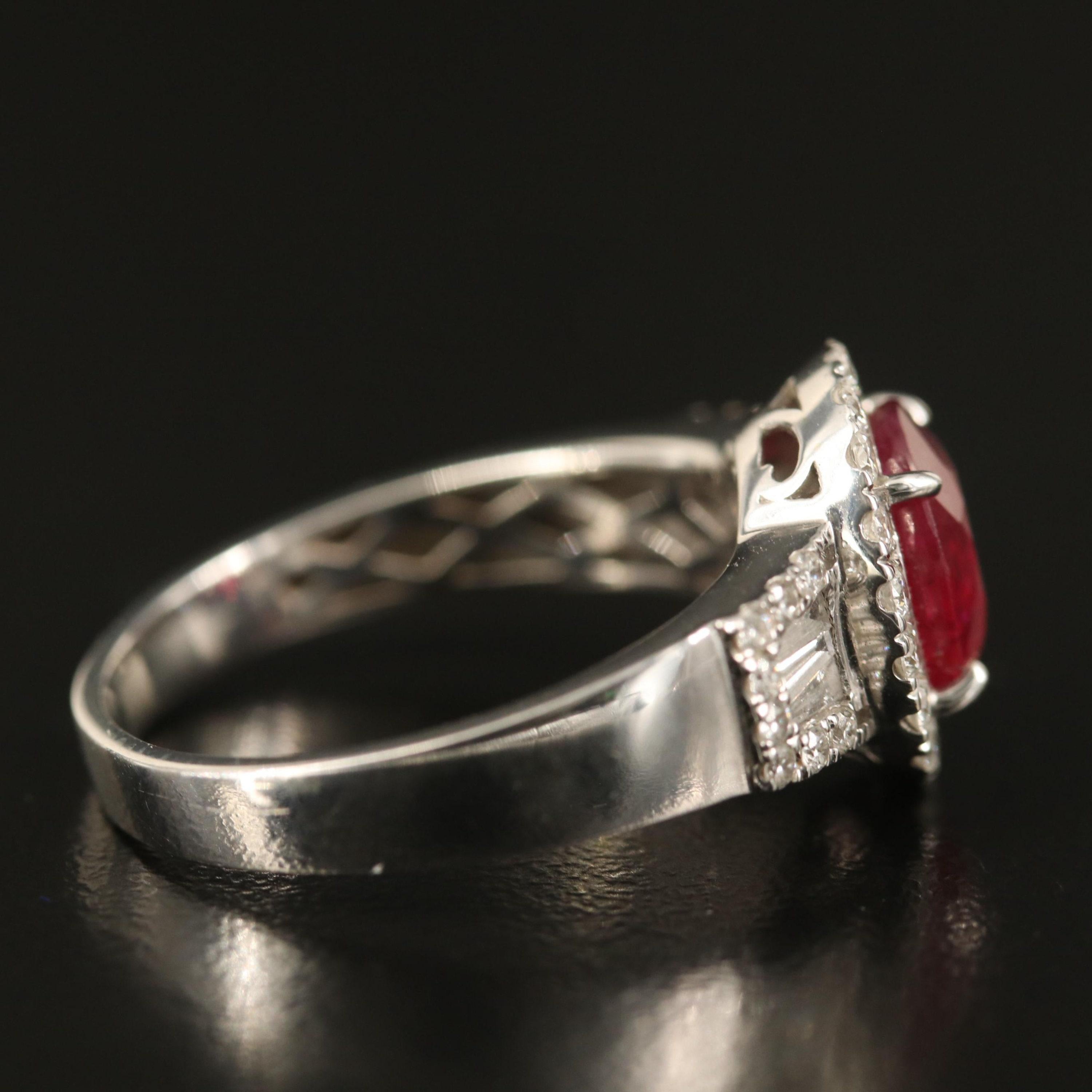 Customizable White Gold 2 Carat Halo Ruby Engagement Ring Art Deco Ruby ...
