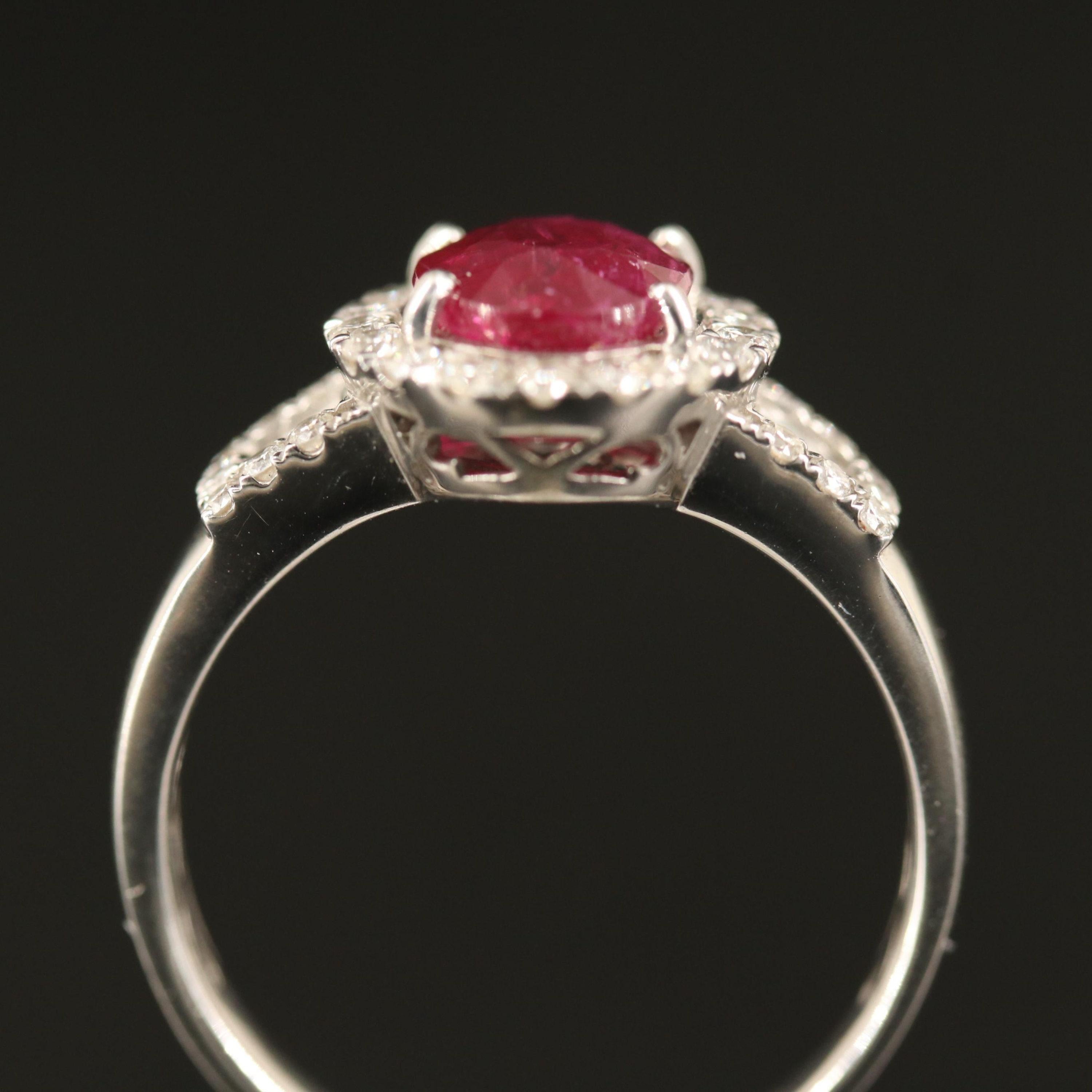 Customizable White Gold 2 Carat Halo Ruby Engagement Ring Art Deco Ruby ...