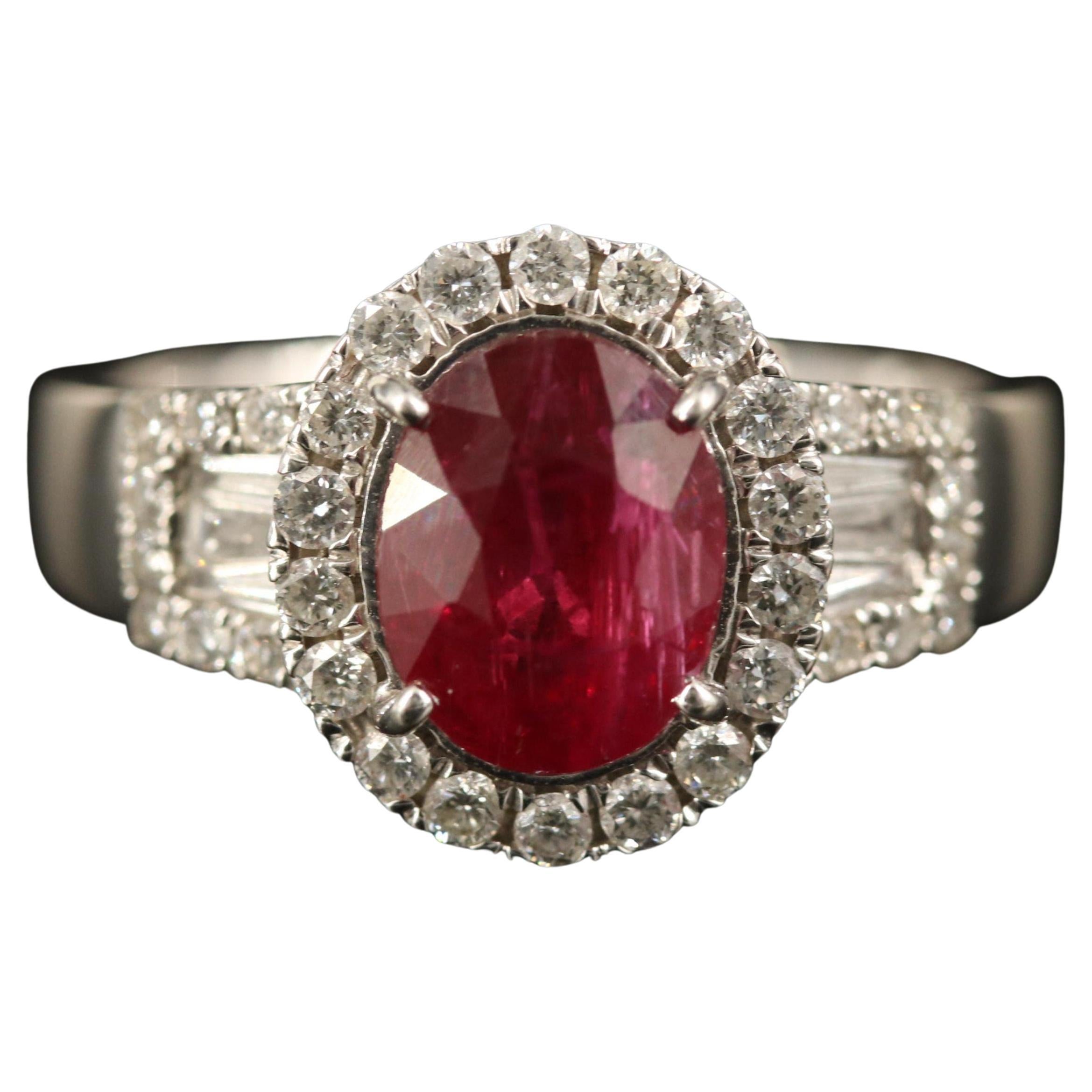 Customizable 1.6 Carat Halo Ruby Diamond Engagement Ring, Art Deco Ruby ...
