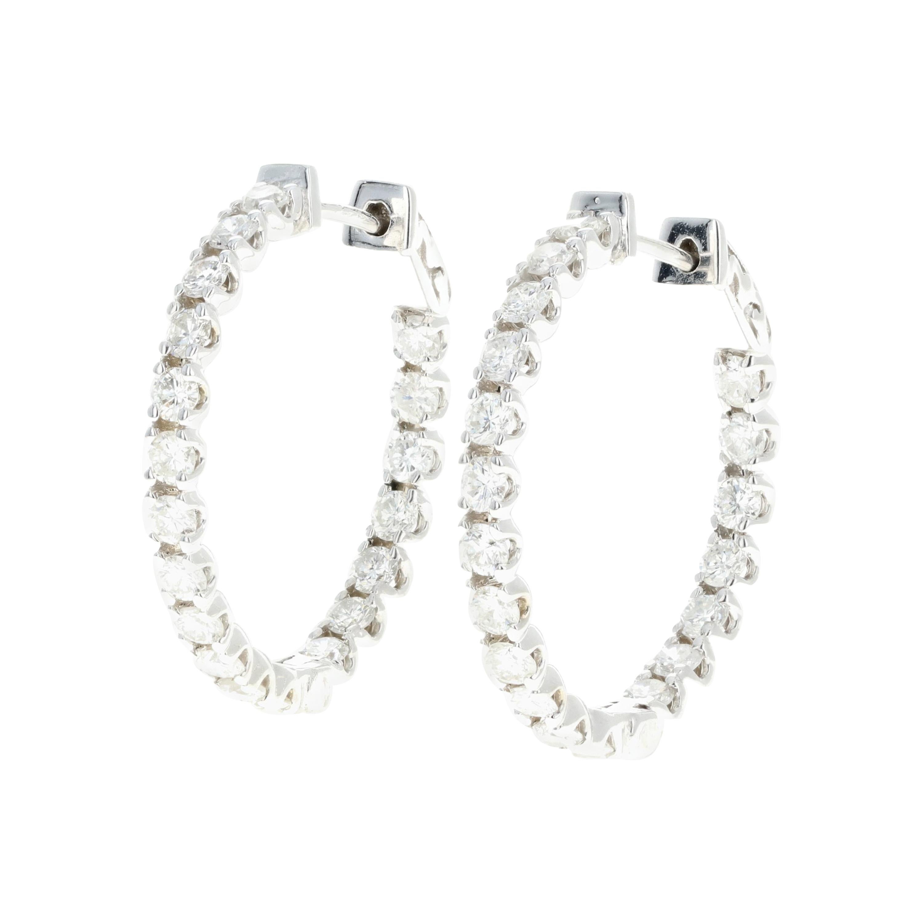 White Gold 3.59 Carat Diamond Inside Outside Hoops at 1stDibs
