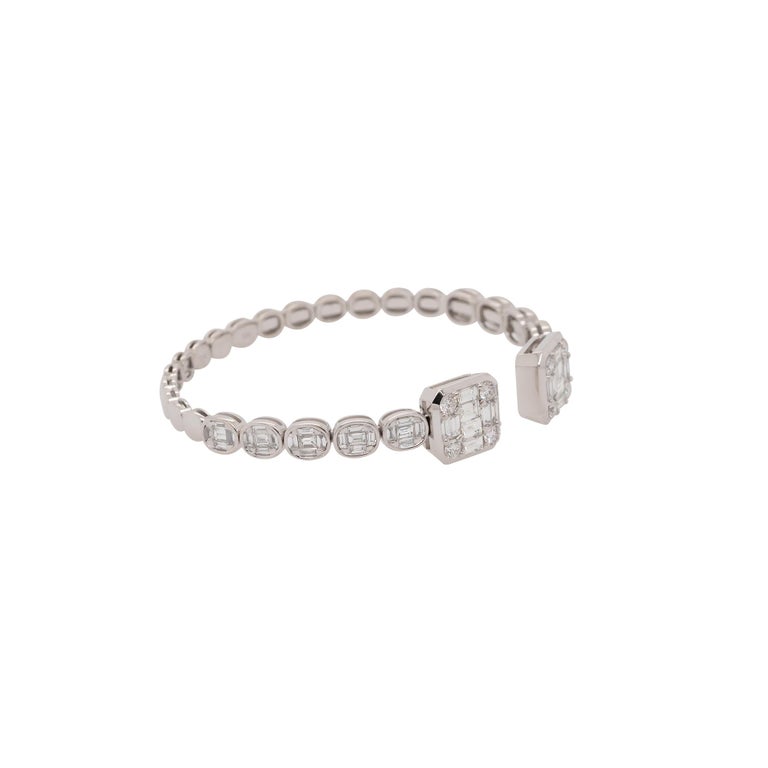 3.75 Carat Diamond Smooth Bezel Open Cuff Bangle 18 Karat In Stock For ...