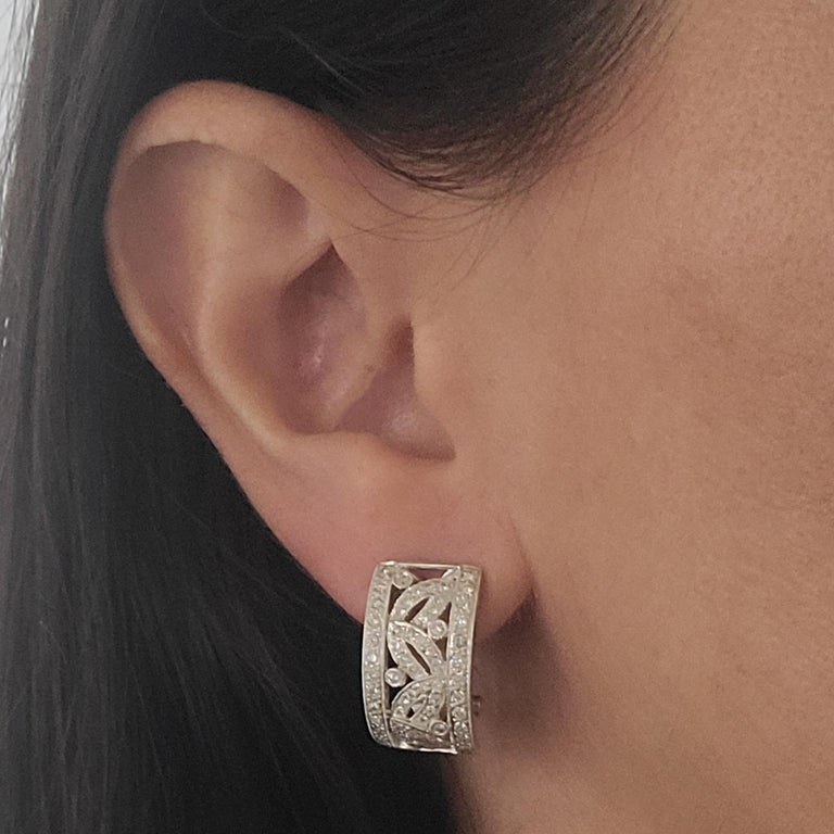 White Gold and Diamond Wide Huggie Earrings For Sale at 1stDibs