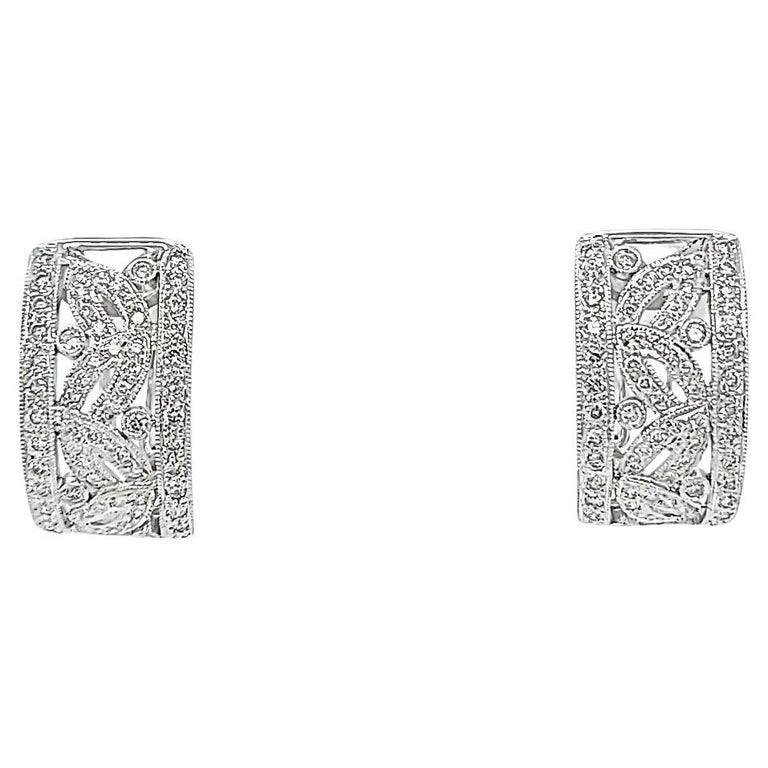 White Gold and Diamond Wide Huggie Earrings For Sale at 1stDibs