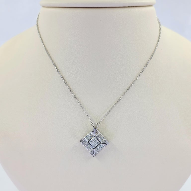 White Gold and Princess Cut Diamond Convertible Pendant Necklace For ...