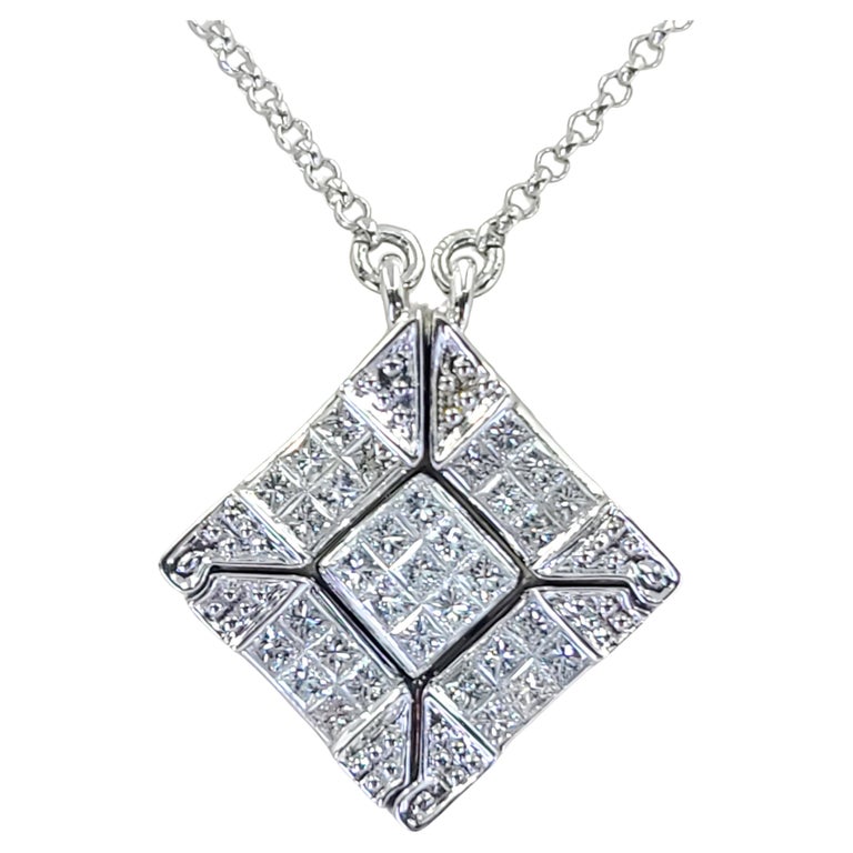 White Gold and Princess Cut Diamond Convertible Pendant Necklace For ...