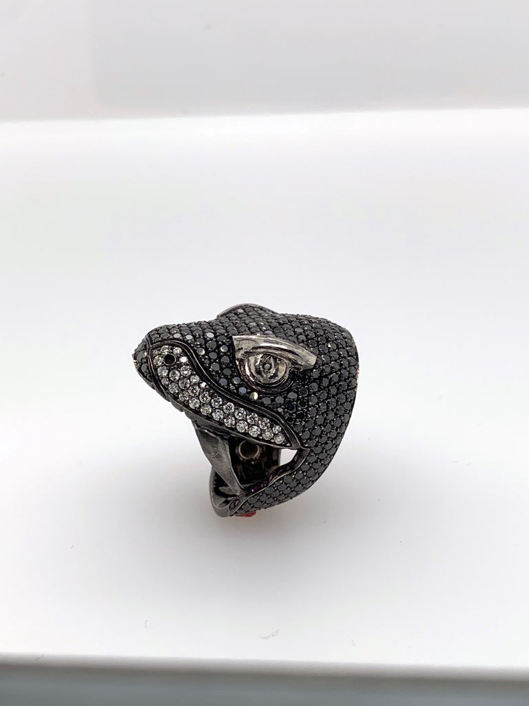 White Gold Black Diamond Ring, Snake Head Ring For Sale at 1stDibs