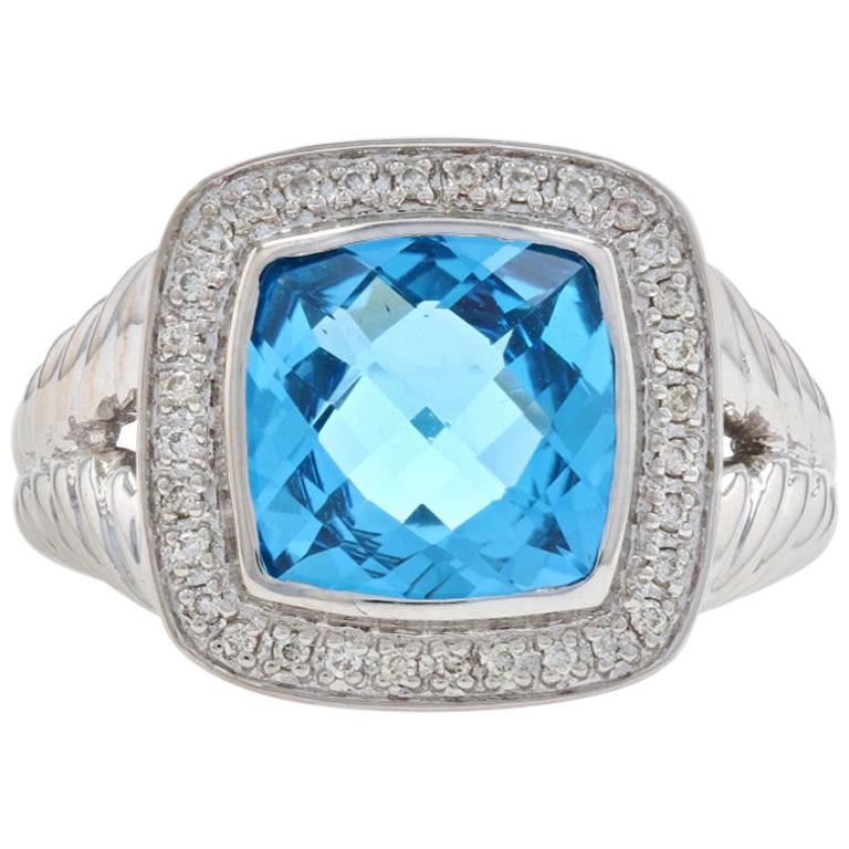 Checkerboard Cut Aquamarine White Gold Diamond Halo Ring at 1stDibs ...