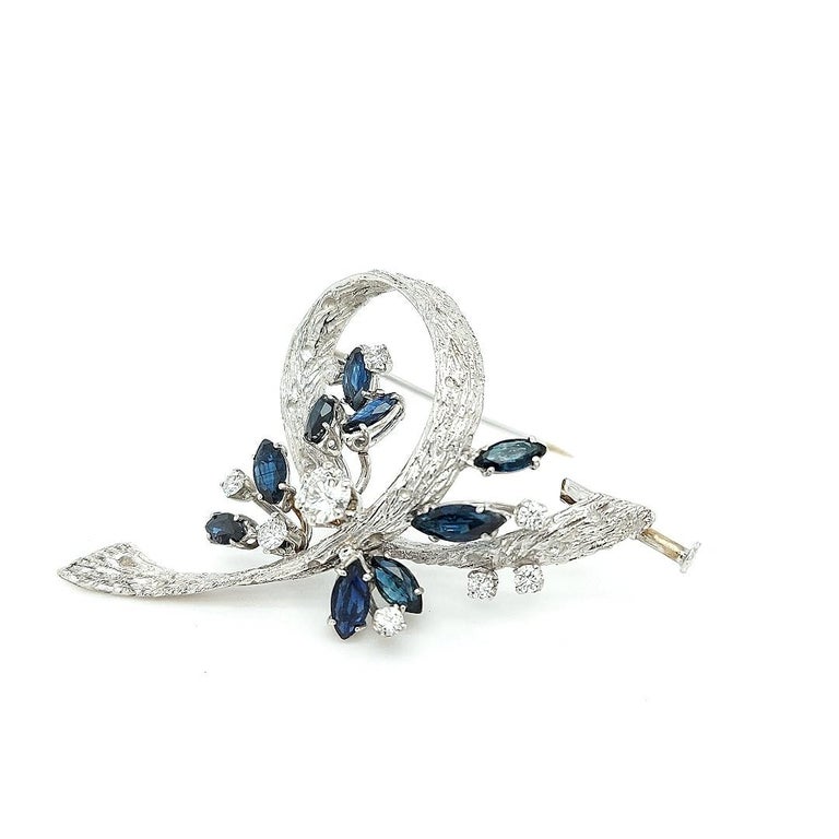 18kt Solid White Gold Bouquet Brooch with Diamonds and Sapphires For ...