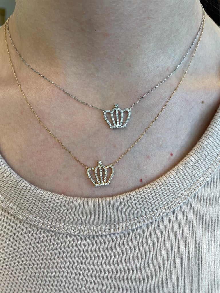 White Gold Crown Diamond Pendant For Sale at 1stDibs