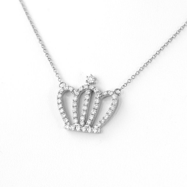 White Gold Crown Diamond Pendant For Sale at 1stDibs