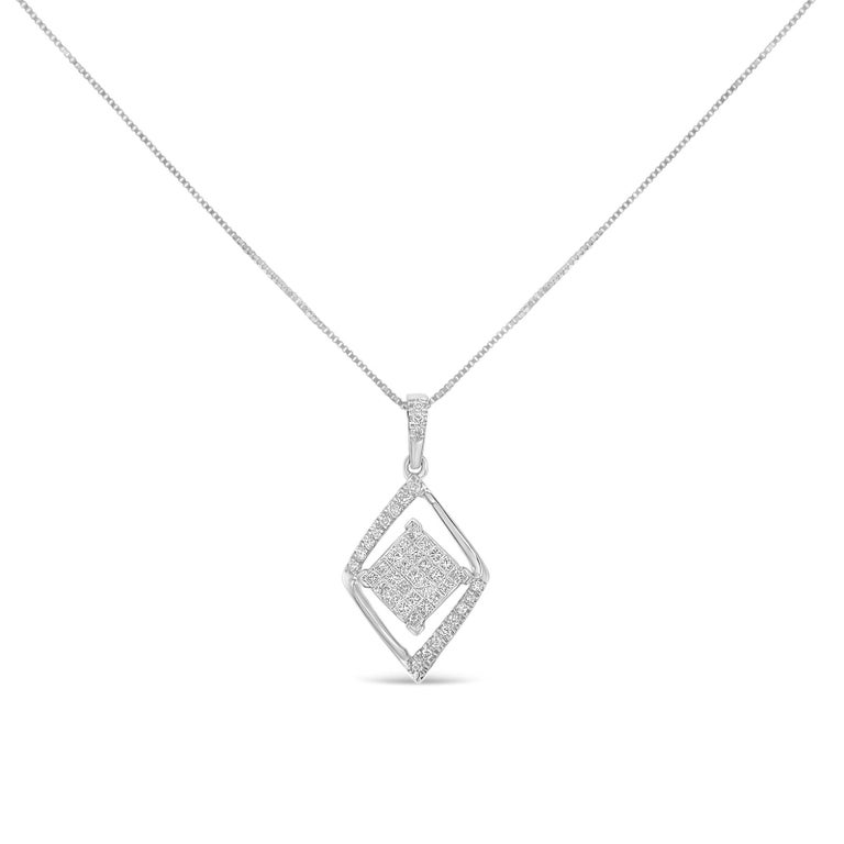 10K White Gold 1/3 Cttw Diamond Double Triangle Pendant Necklace For ...