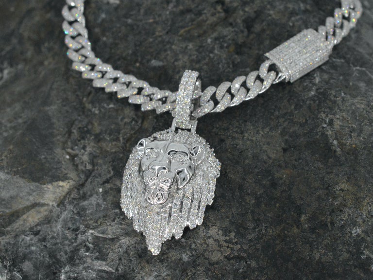White Gold Cuban Necklace Full of Diamonds 8.50 Carat For Sale at 1stDibs