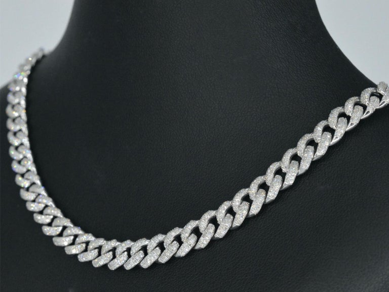 White Gold Cuban Necklace Full of Diamonds 8.50 Carat For Sale at 1stDibs