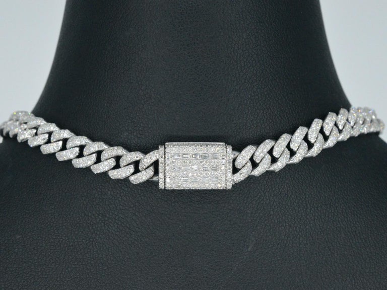 White Gold Cuban Necklace Full of Diamonds 8.50 Carat For Sale at 1stDibs