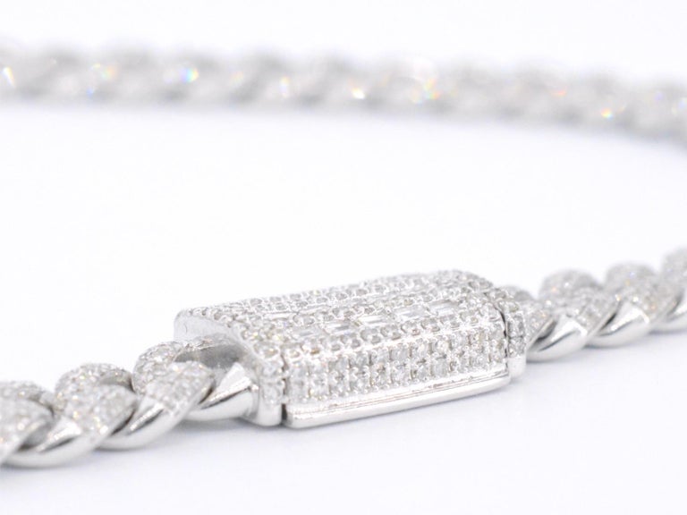 White Gold Cuban Necklace Full of Diamonds 8.50 Carat For Sale at 1stDibs