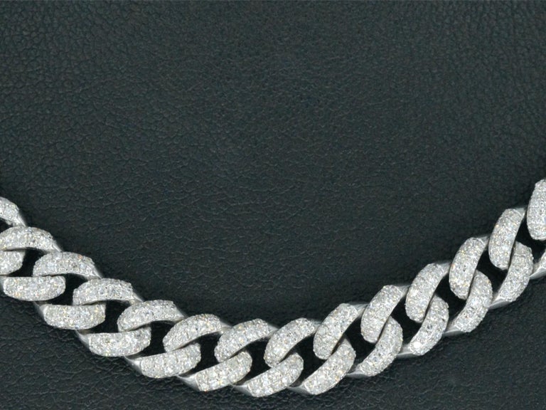 White Gold Cuban Necklace Full of Diamonds 8.50 Carat For Sale at 1stDibs