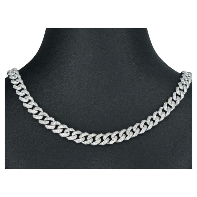 White Gold Cuban Necklace Full of Diamonds 8.50 Carat For Sale at 1stDibs