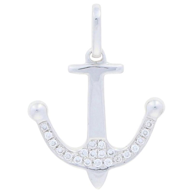 White Gold Diamond Anchor Pendant, 18k Round Brilliant Accents Nautical ...