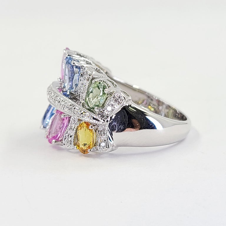 White Gold Diamond and Multicolor Sapphire Ring For Sale at 1stDibs