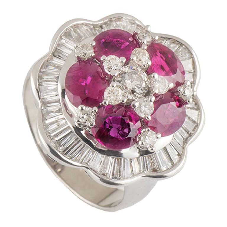 White Gold Diamond and Ruby Ring For Sale at 1stDibs