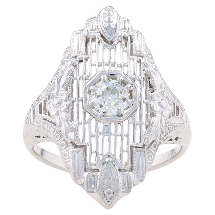 White Gold Diamond and Sapphire Art Deco Ring 18k European .86ctw ...