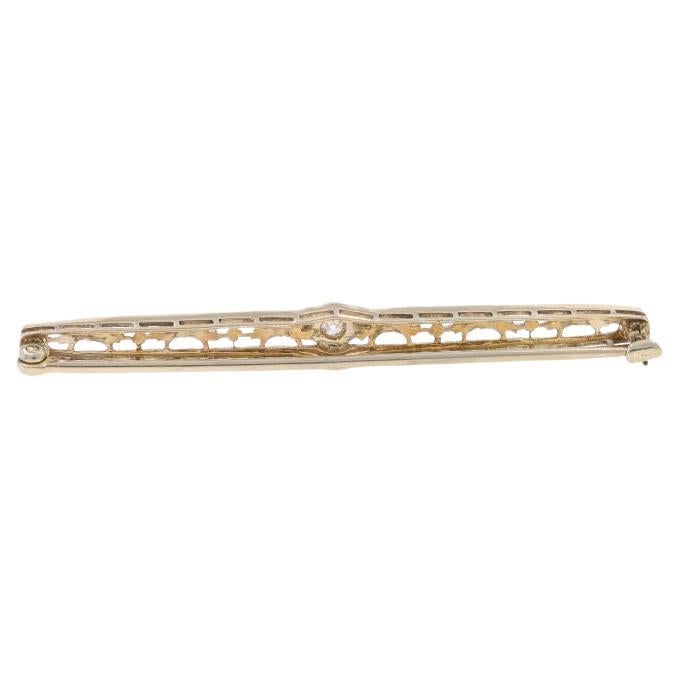 White Gold Diamond Art Deco Solitaire Bar Brooch - 14k Euro Vintage ...