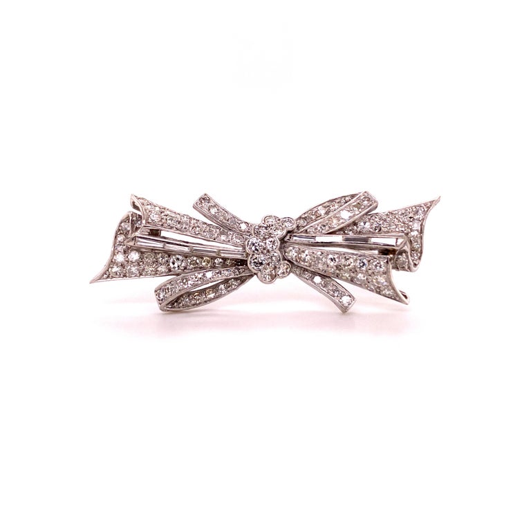 White Gold Diamond Bow Brooch For Sale at 1stDibs