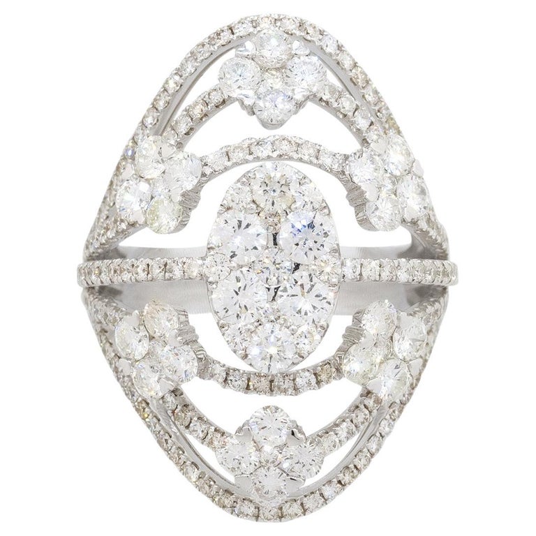 White Gold Diamond Cluster Oval Center Ring 18 Karat in Stock For Sale ...