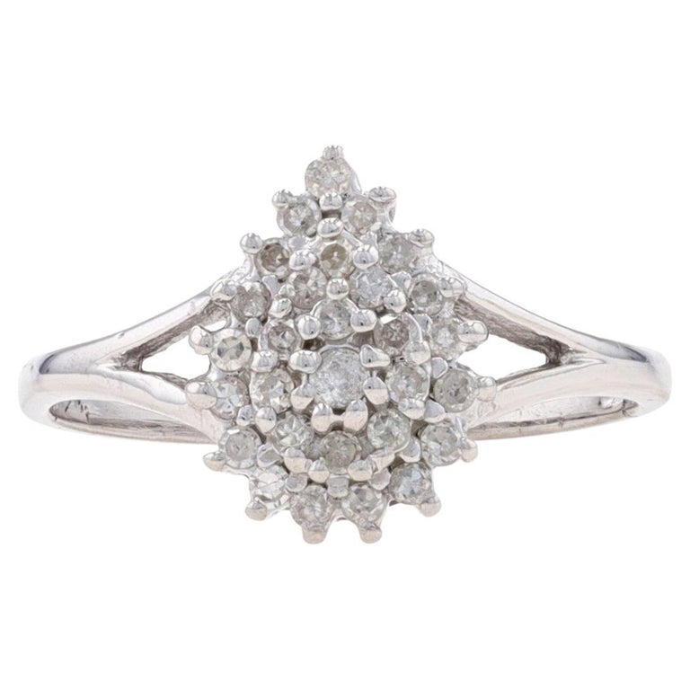 White Gold Diamond Cluster Ring 10k Single Cut .33 Ctw Teardrop For ...