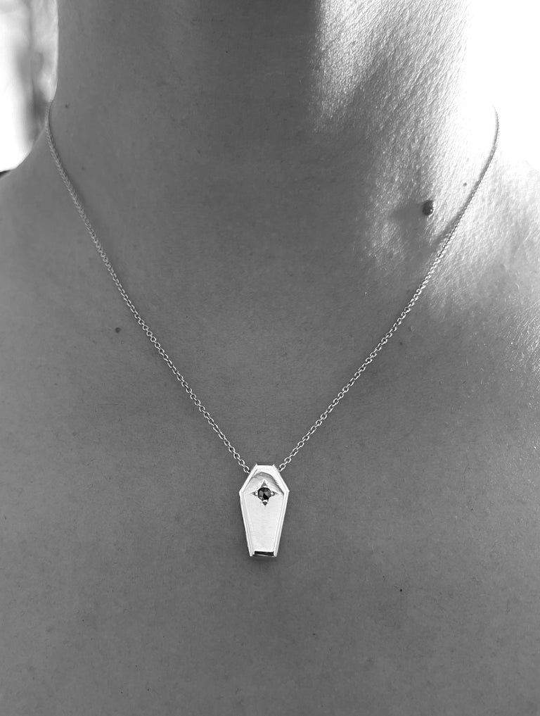 White Gold Diamond Coffin Necklace For Sale at 1stDibs