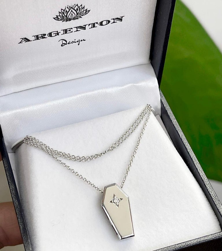 White Gold Diamond Coffin Necklace For Sale at 1stDibs