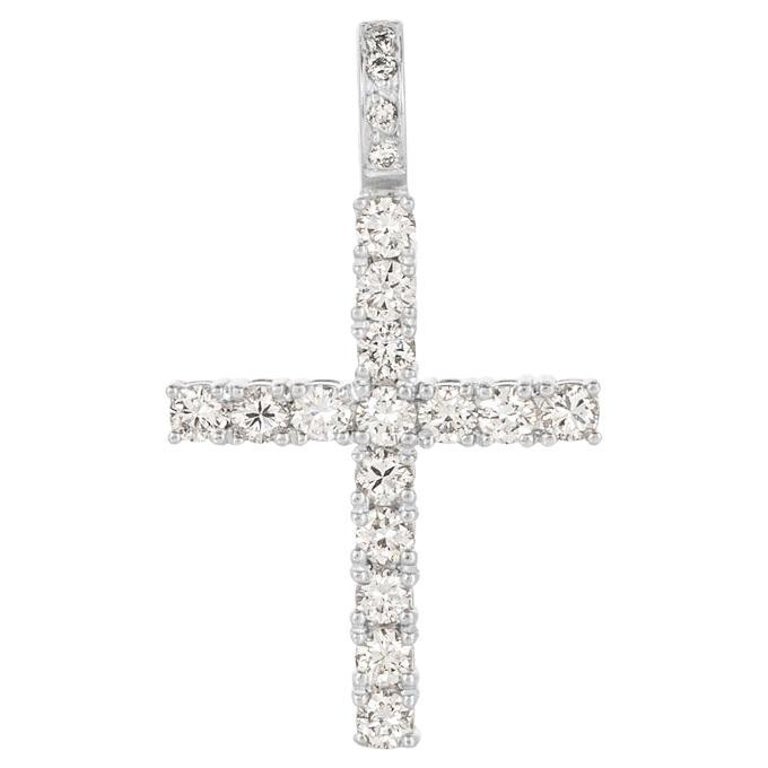 White Gold Diamond Cross Pendant 1.07ct TDW For Sale at 1stDibs