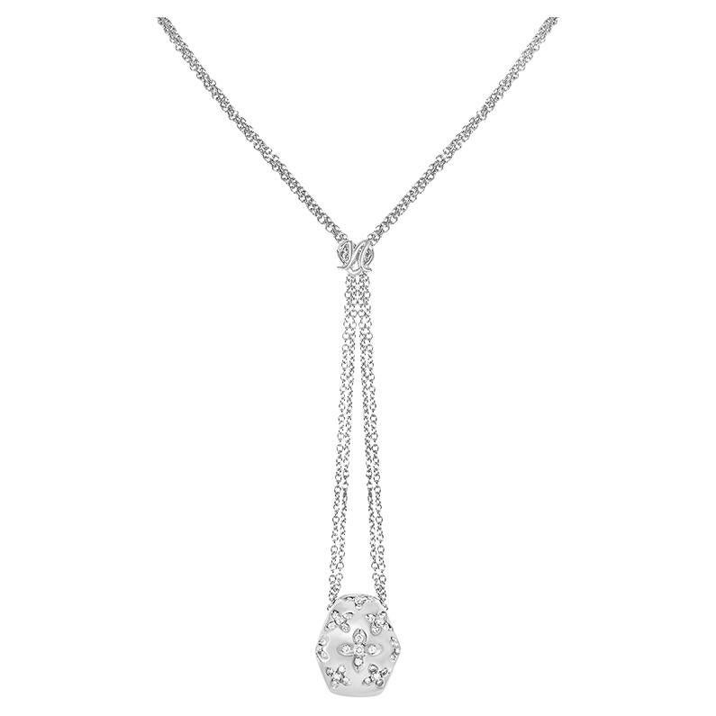 White Gold Diamond Double Chain Pendant For Sale at 1stDibs